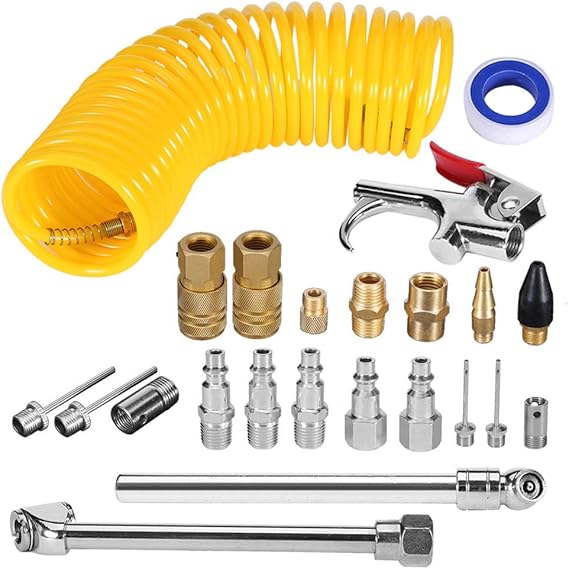 JAWM Air Compressor Accessory Kit Tool 25Ft R-ecoil Hose G un Nozzles ...