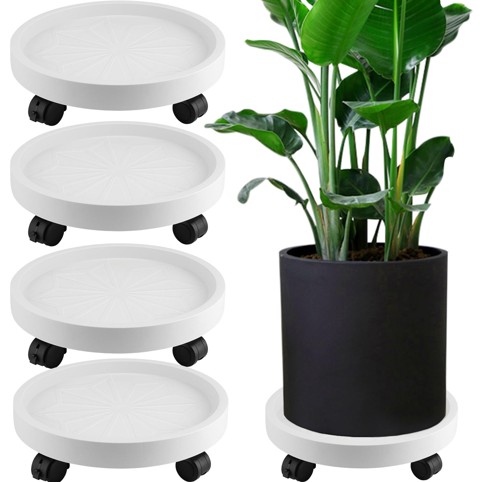 JOIKIT 4 Pack 13 Inch Round Plant Caddy with 4 Lockable Wheels, 132 Lbs ...