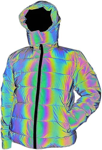 LZLRUN Rainbow Reflective Winter Jacket Coat Women Men Thick Warm ...