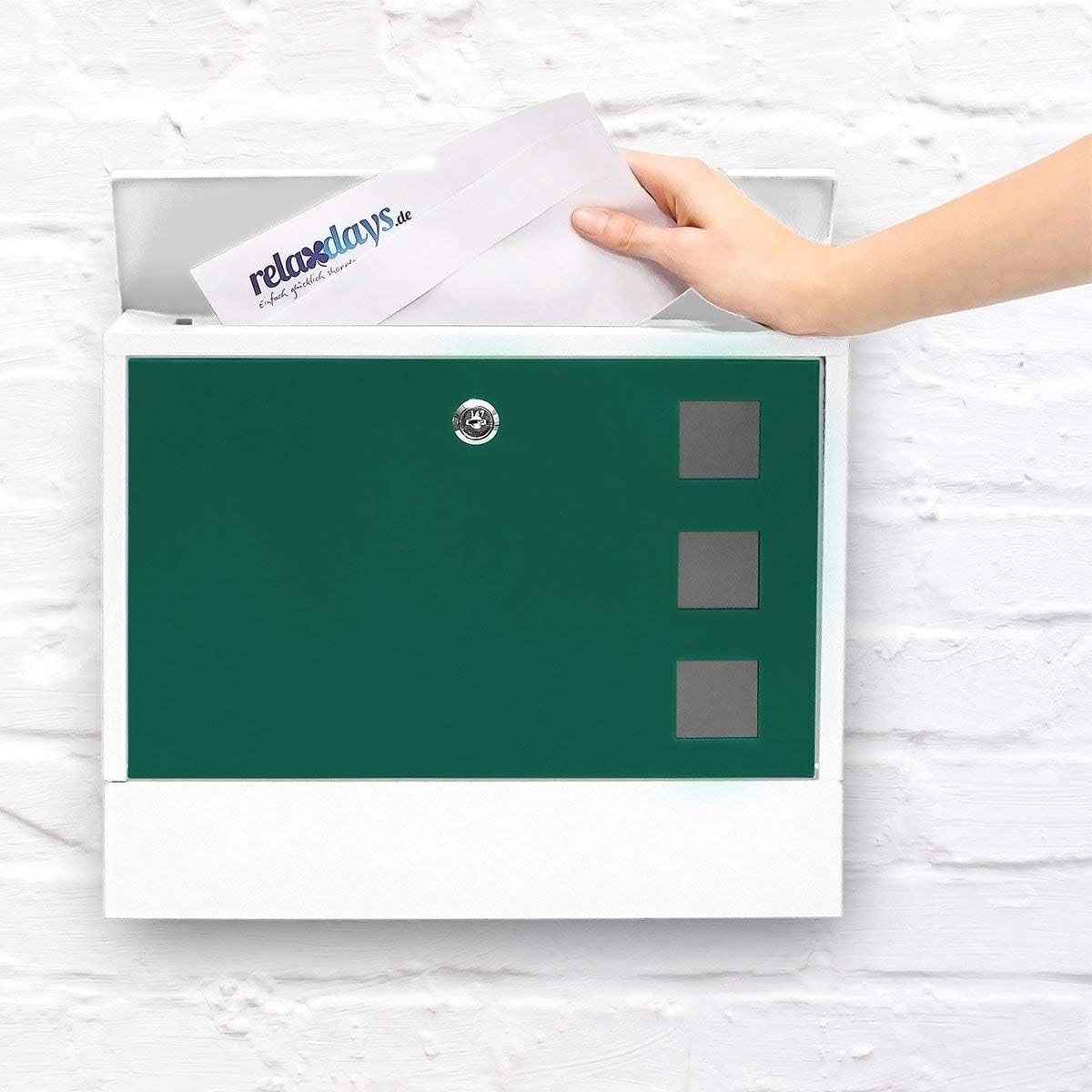 Relaxdays Modern Two Coloured Mailbox Letterbox Lockable with Two Keys ...