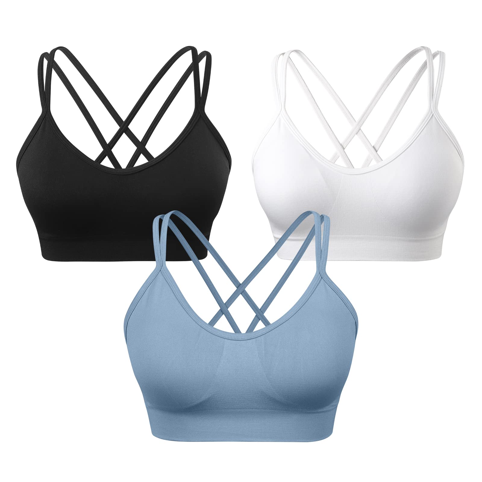 Women's Strappy Sports Bras Cross Back Sport Bras Padded Workout Yoga ...