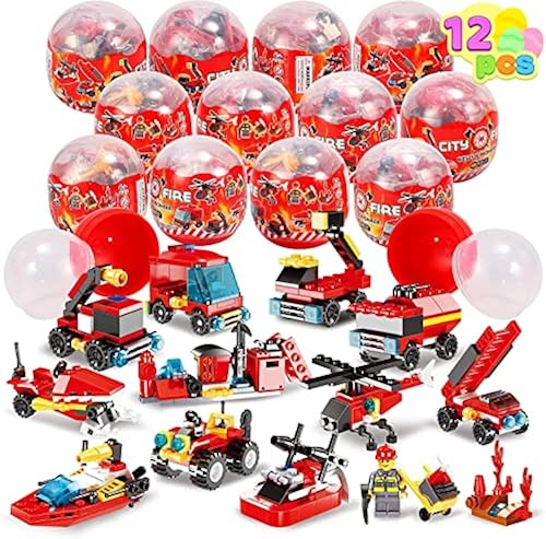 12 Pcs Prefilled Easter Eggs with Fire Trucks Building Blocks, 2.8 ...