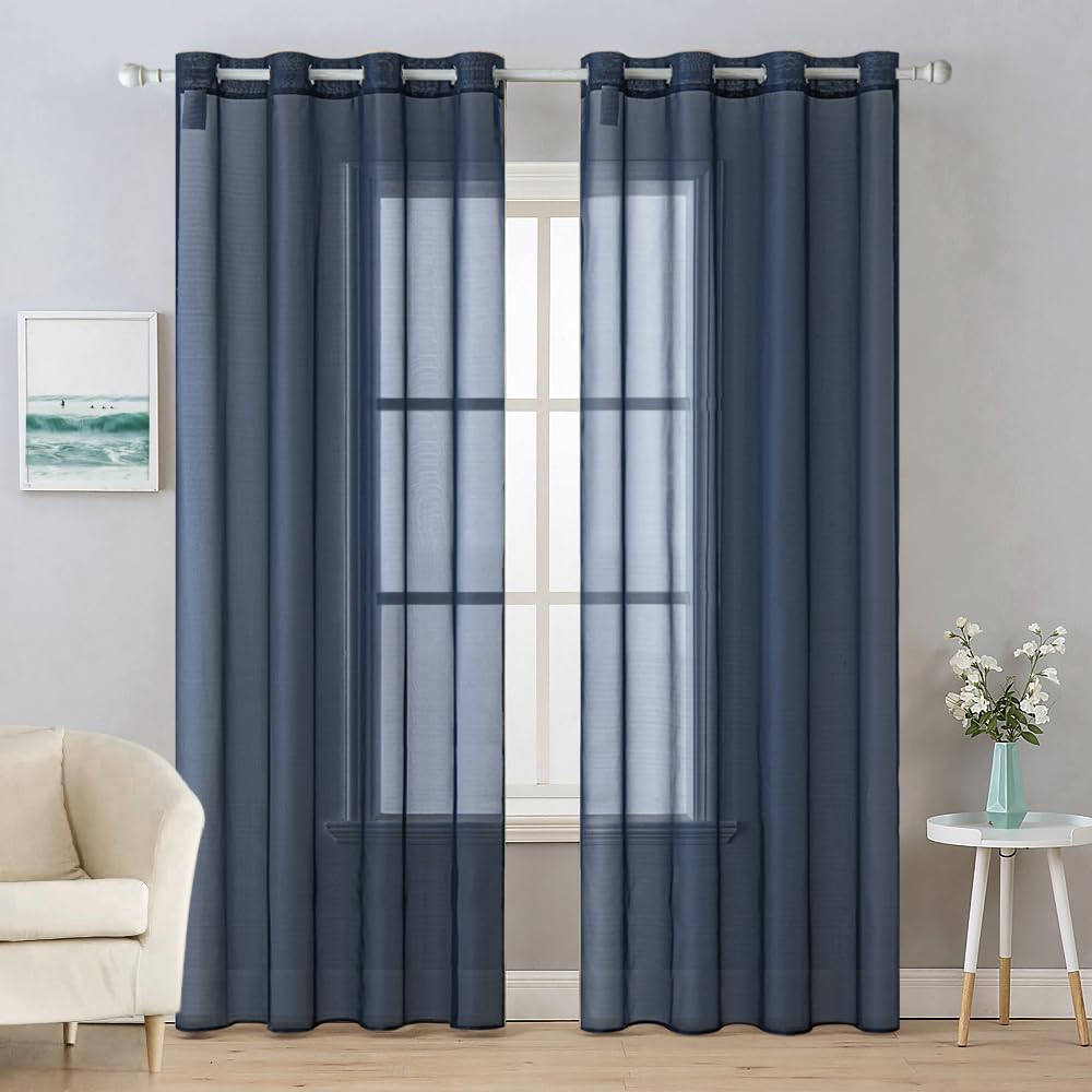 MIULEE Solid Color Sheer Curtains 90 Inches Long 2 Panels Set - Elegant ...