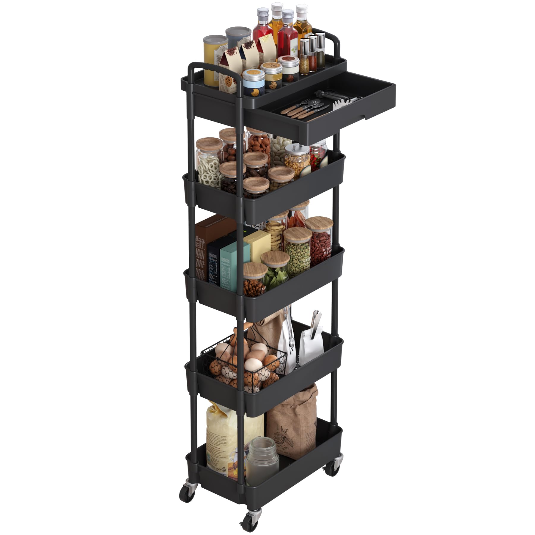 Dttwacoyh 5-Tier Rolling Utility Cart?Trolley with Drawer ...