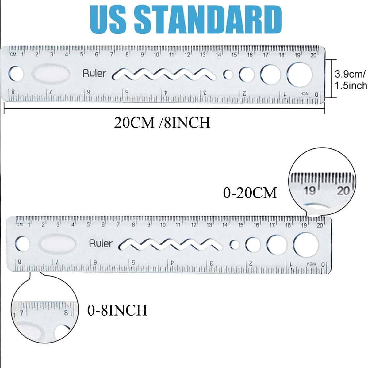 20CM/8inch Unbreakable Clear Rulers Shatter Resistent Bendable Flexible ...
