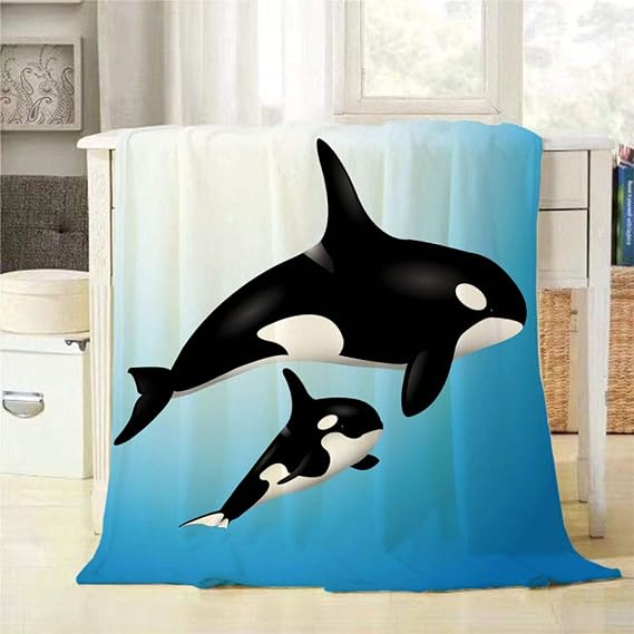 Amazon.com: Mugod Orcas Throw Blanket Black Orca Mother and Child Swim ...