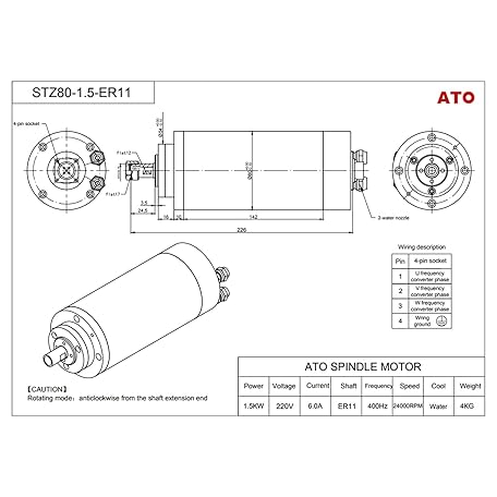 Mua ATO CNC Spindle Motor, 1.5 kW 3 Phase Water Cooled CNC Spindle ...