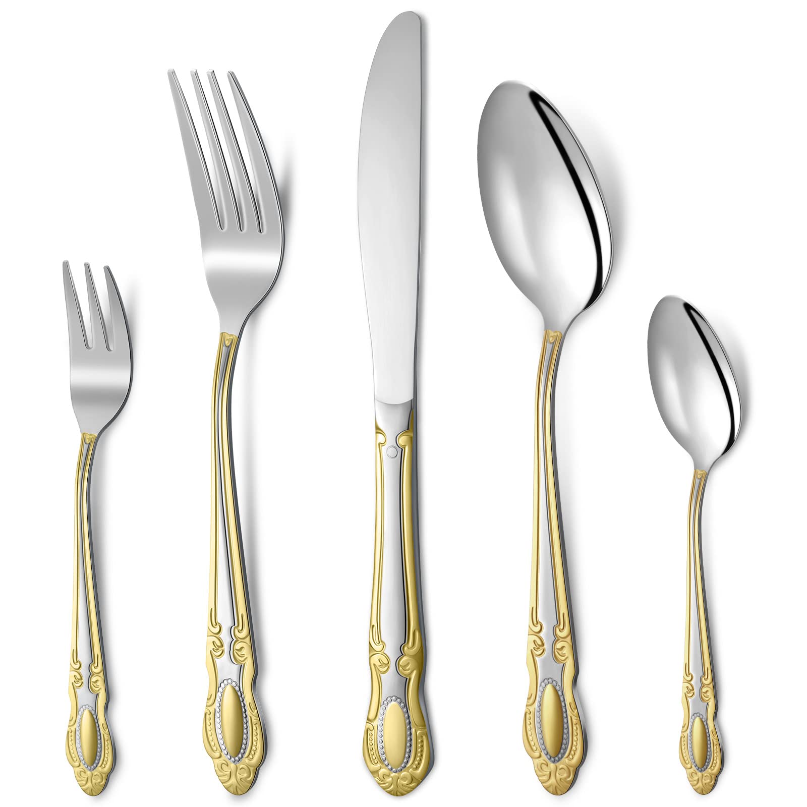 40 Pcs Gorgeous Gold Silverware Set 18/10 Stainless Steel Heavy Utensil ...