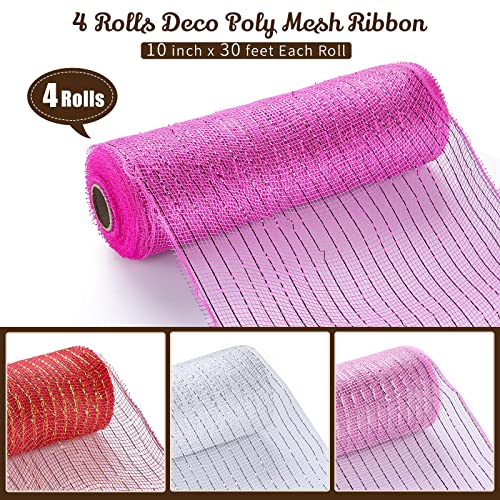 4 Rolls Mesh Ribbons 30 Feet Each Roll Metallic Foil Mesh Ribbon for ...