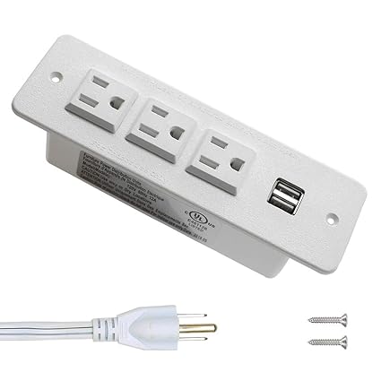 Power Bar with USB Recessed Mounted Power Strip 3 Power Outlets 2 USB ...