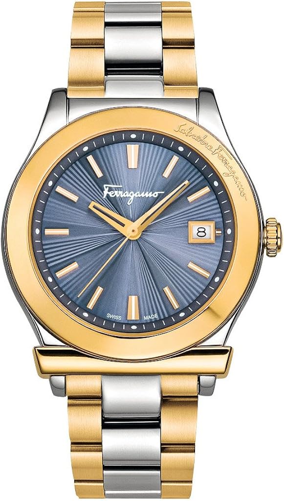 Salvatore Ferragamo 1898 Men's Quartz Watch with Blue Dial and Two Tone ...