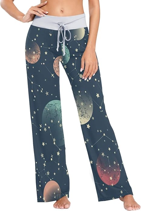 OTVEE Colored Moon Stars Space Pajama Pants for Women Casual Wide Leg ...