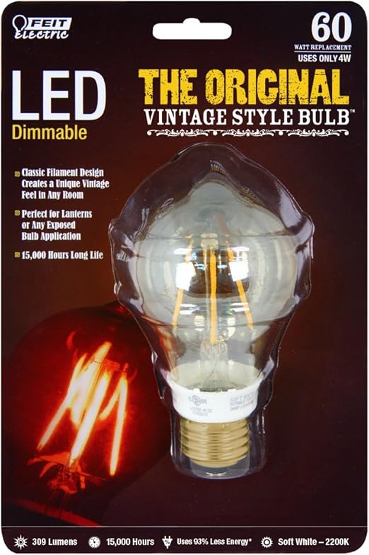 Feit Electric - “Original” Exposed Filament Vintage Clear Glass LED ...