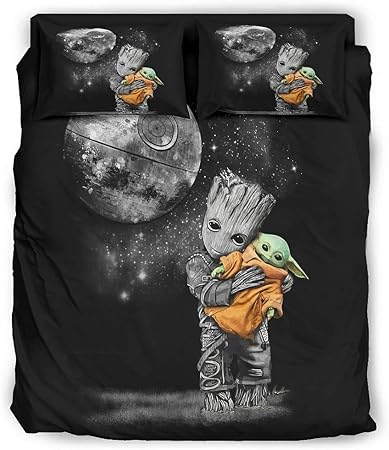 Baby Groot Hugged Yoda Four Piece Bed Queen Bedding Set 4 Pieces with ...