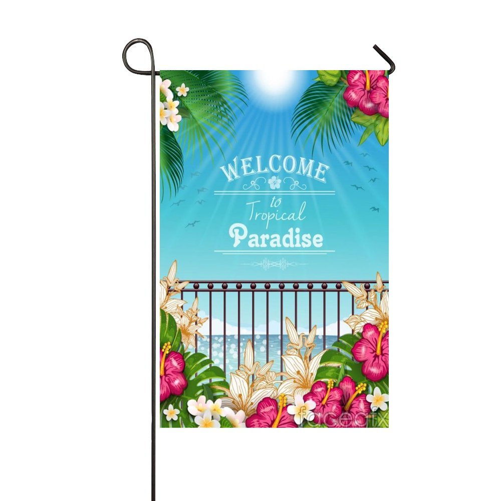 Amazon.com : Summer Welcome to Tropical Paradise 12.5x18 Inch Garden ...