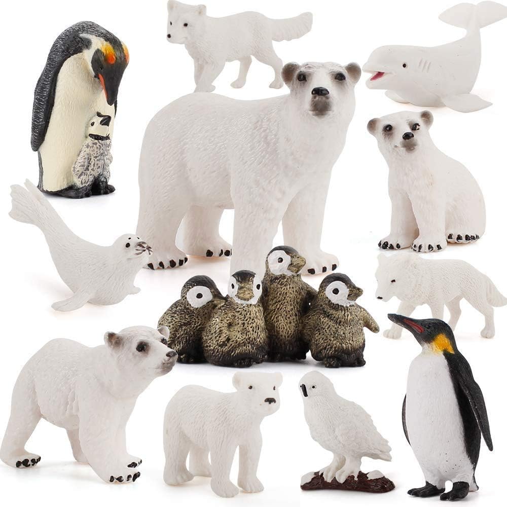 12 Pieces Realistic Polar Animal Figures Plastic Arctic Animal Figure ...