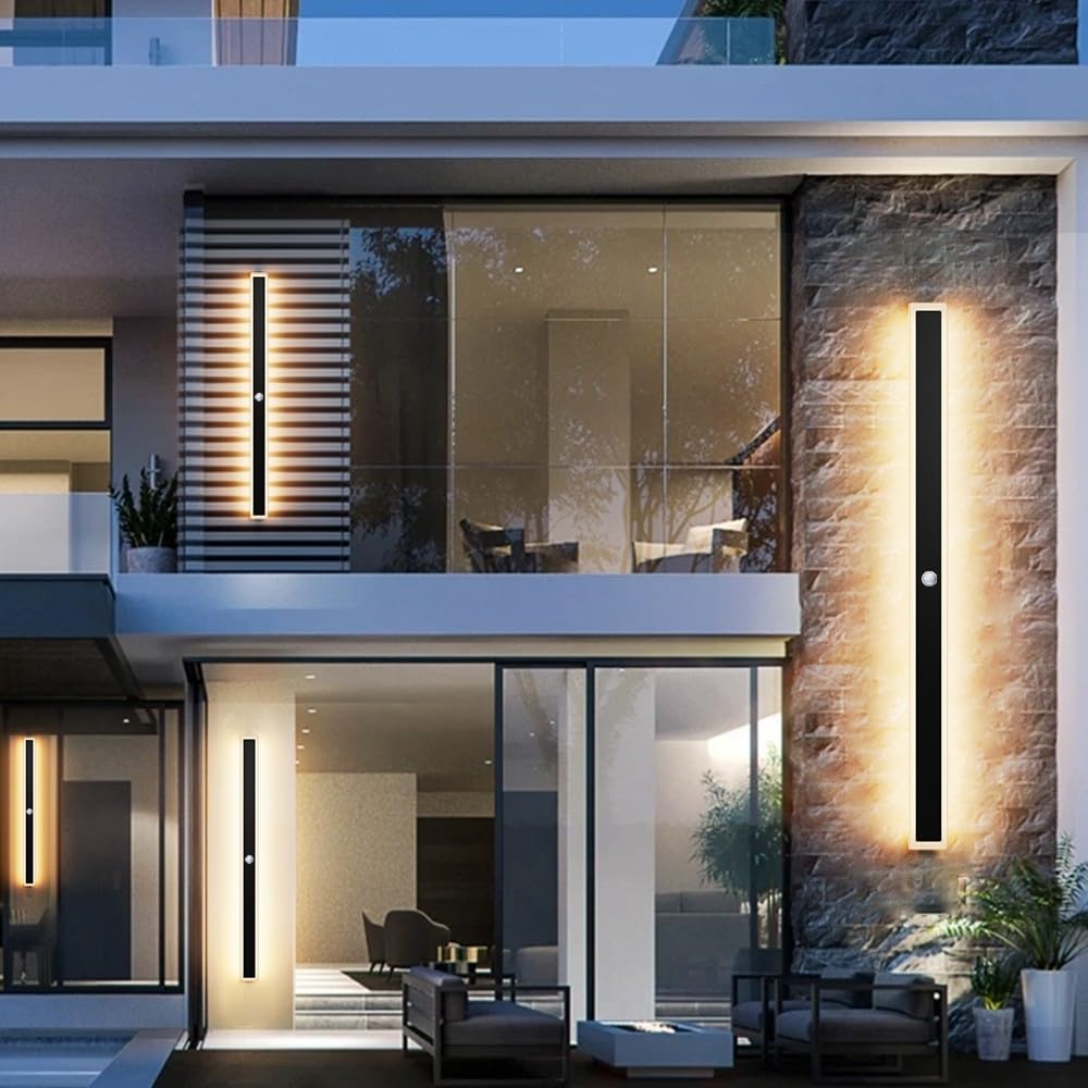 Aipsun 2 Packs Motion Outdoor Wall Lights, Black LED Exterior Light Fixtures, Modern Porch ...