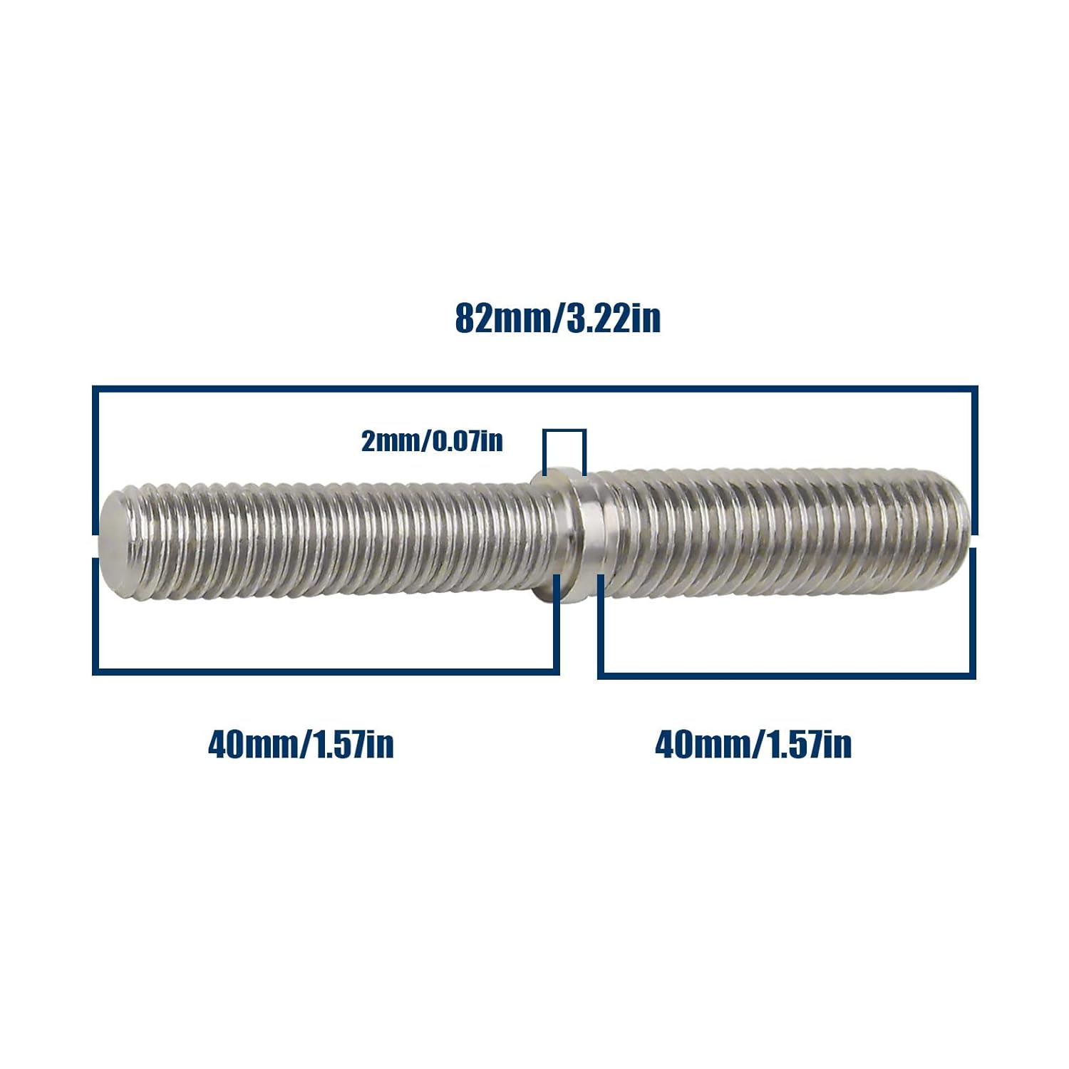 2Pcs Double End Threaded Stud Screw Bolts M10 to M12 80mm 304 Stainless Steel Reduction Thread ...