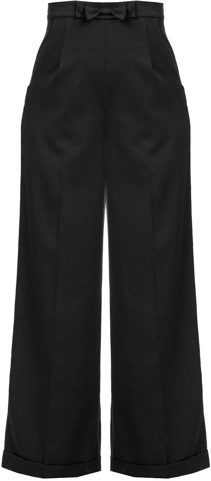 Womens 1940s Style Retro Vintage Swing Trousers Wide Leg High Waist ...