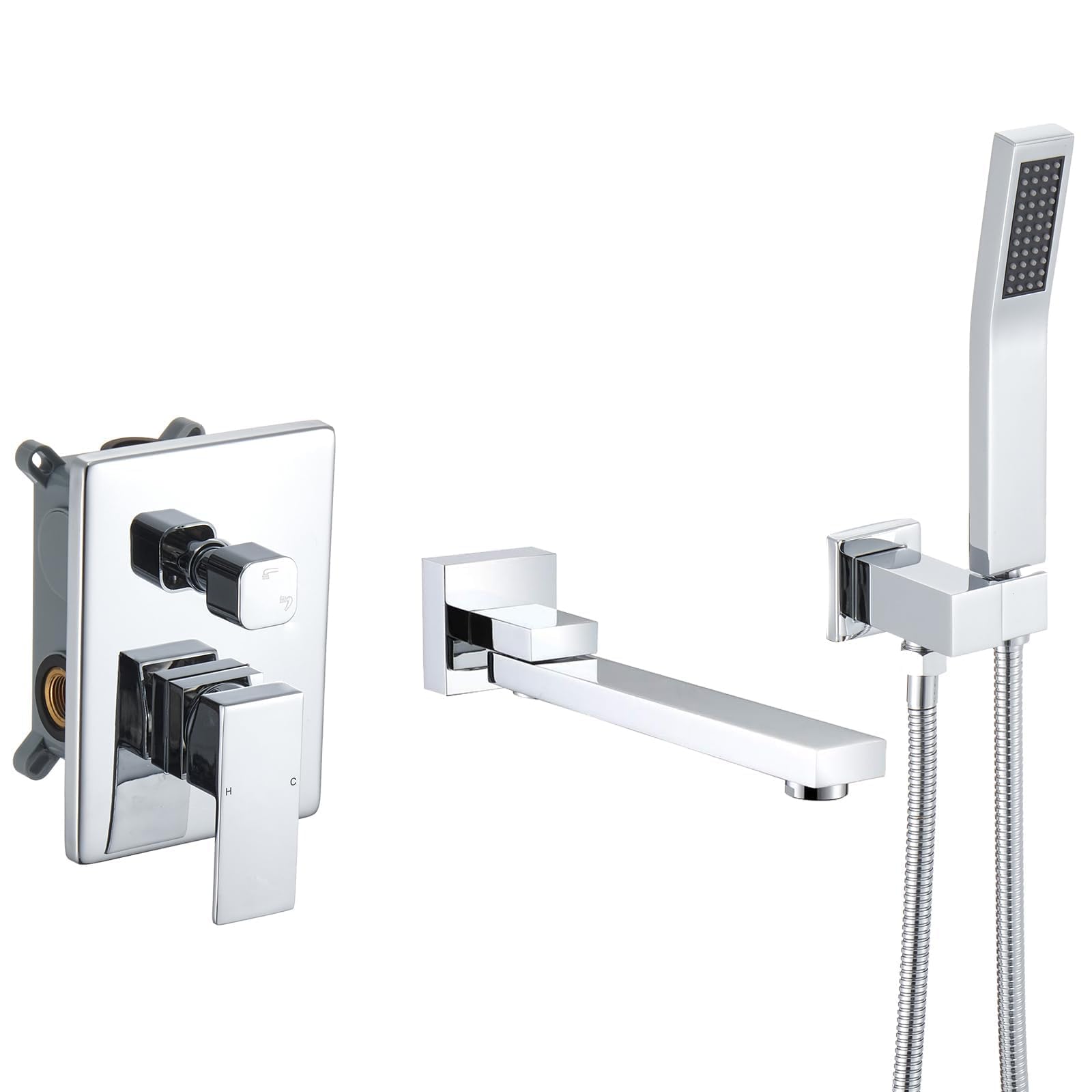 DASAN Swiveling Wall Mount Tub Filler Faucet Set with Hand Held Shower ...