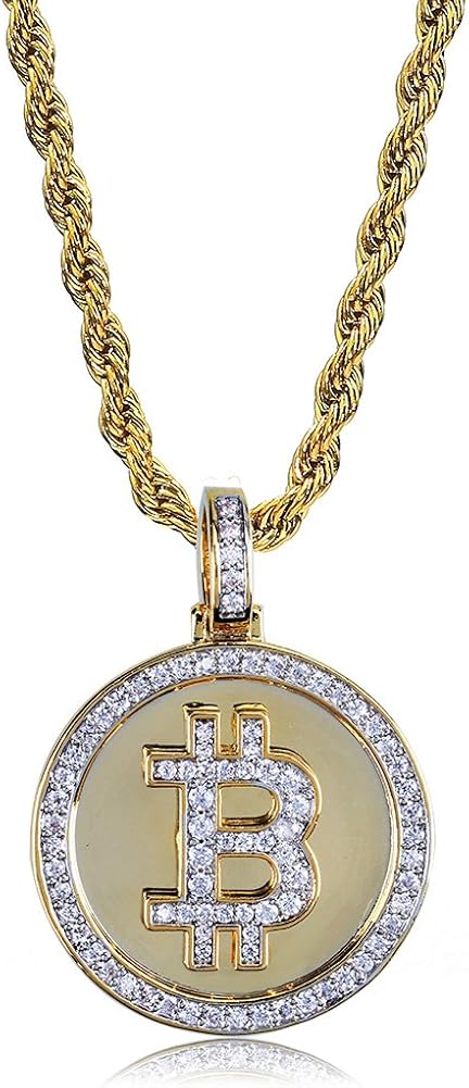 JINAO Hip Hop Iced-Out Bitcoin Pendant Jewelry Rope Chain Necklace for ...