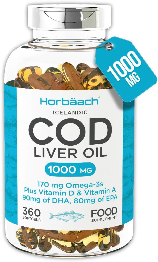 COD Liver Oil 1,000mg | 360 Softgel Capsules | High Strength Fish Oil ...