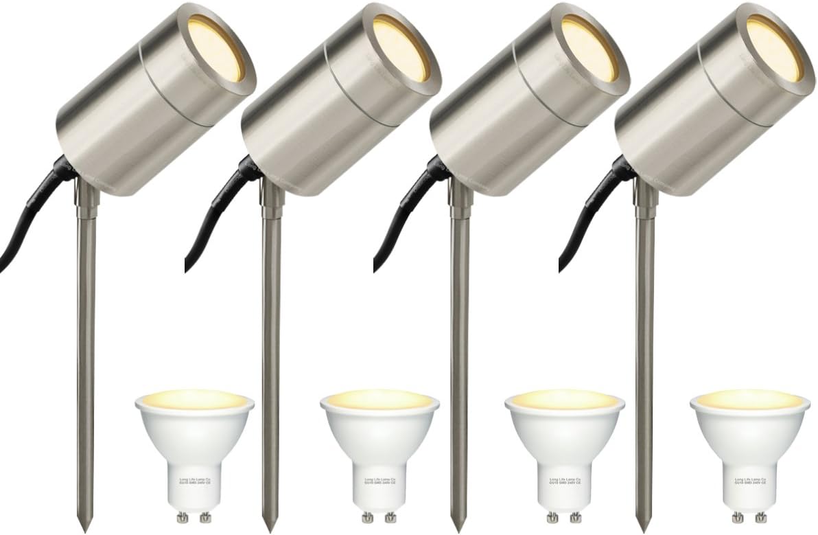 Pack of 4 LED Stainless Steel Spike Outdoor Garden Spike Light IP54 ...
