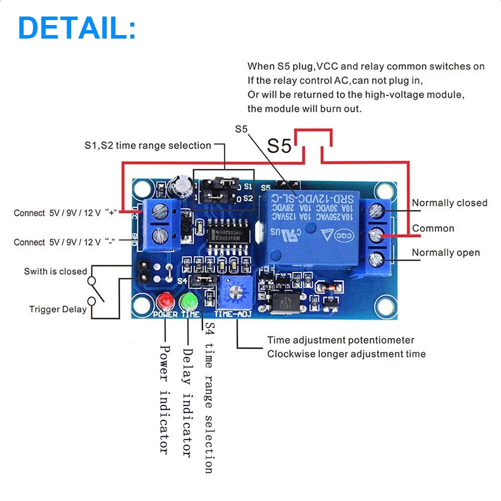 Youmile 2PCS 12V Time Delay Relay Module Adjustable Potentiometer LED ...