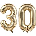 Amazon.com: 40 Inch Light Gold 30 Number Balloons White Gold Giant 30 ...