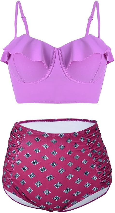 Amazon.com: Kiddom Floral Ruffle Adorable Slim High Waisted Bathing ...
