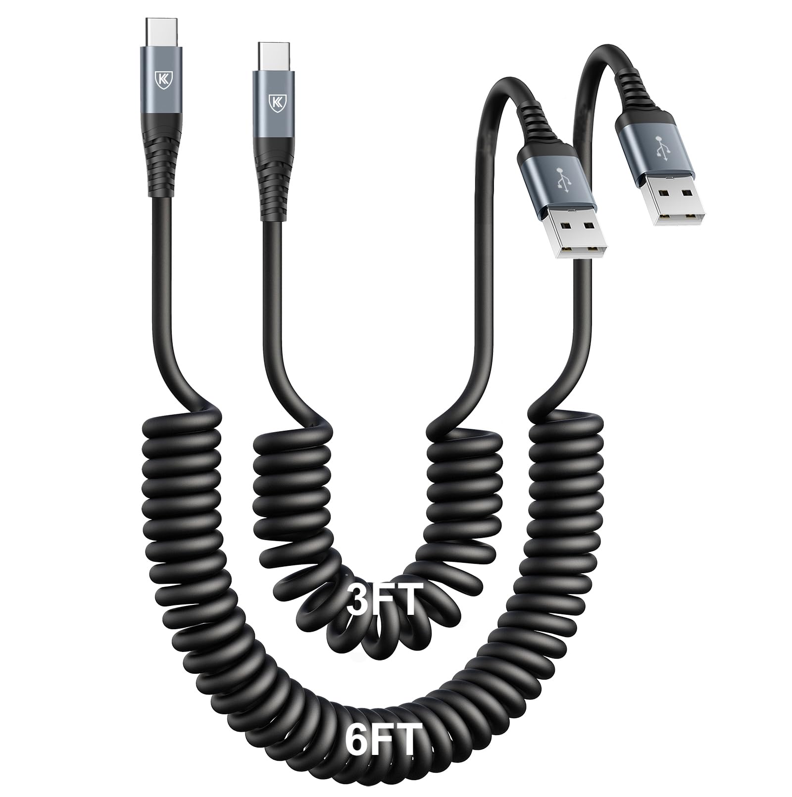 USB Type C Charger Cable Fast Charging [3FT+6FT], 2Pack Coiled USB A to ...