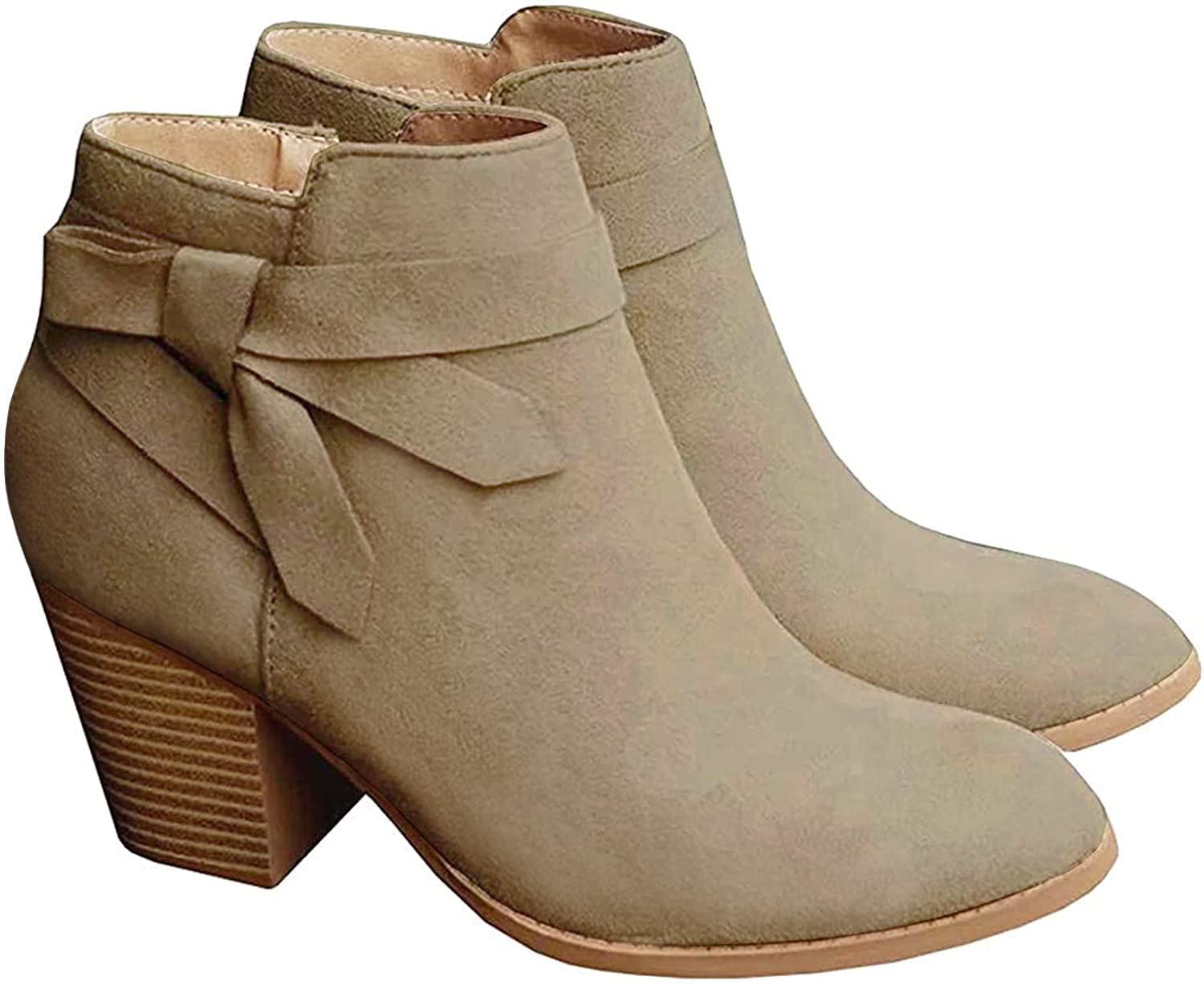 PiePieBuy Women's Tie Knot Chelsea Pump Ankle Boots Closed Toe Stacked ...