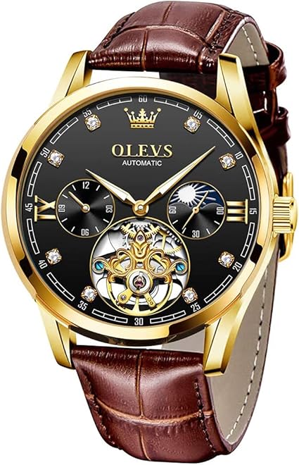OLEVS Men's Luxury Watch Skeleton Tourbillon Automatic Self-Winding ...