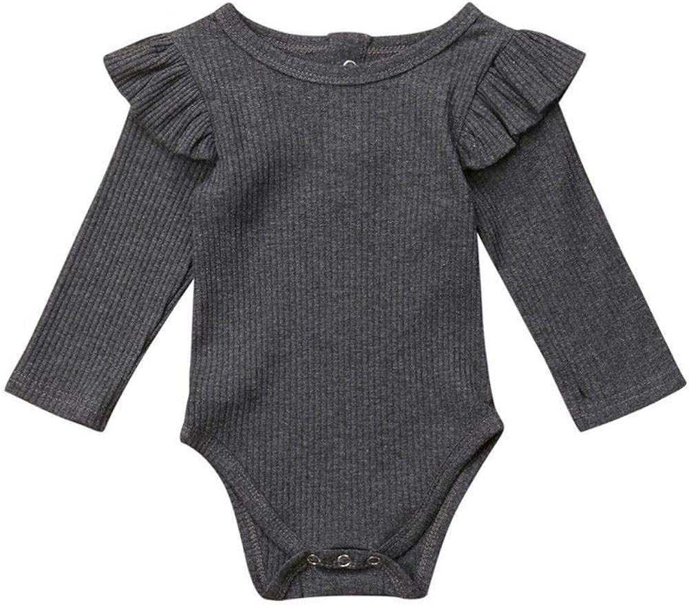 Amazon.com: Infant Baby Girl Basic Plain Rib Knit Ruffle Long Sleeve Romper Bodysuit Tops: Clothing