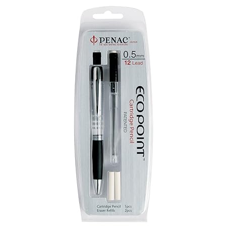 Penac Eco Point Mech.pencil black 0.5 Pack with cartridge + 2 eraser ...