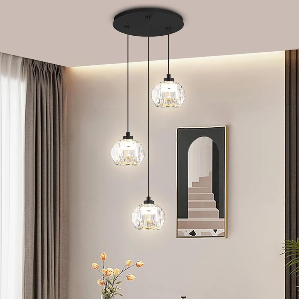 3-Light Crystal Pendant Light Black LED Crystals Ball Chandeleir ...