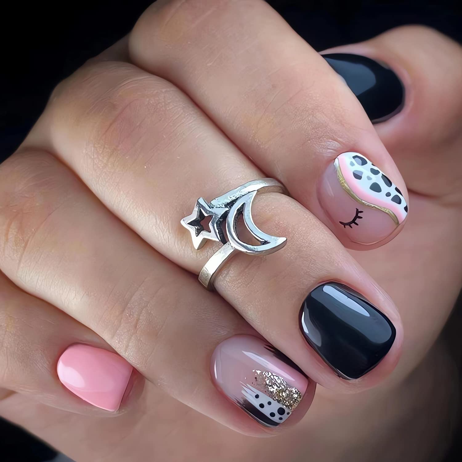 Cute Press on Nails Short Fake Nails Square Shape Glue on Nails with ...