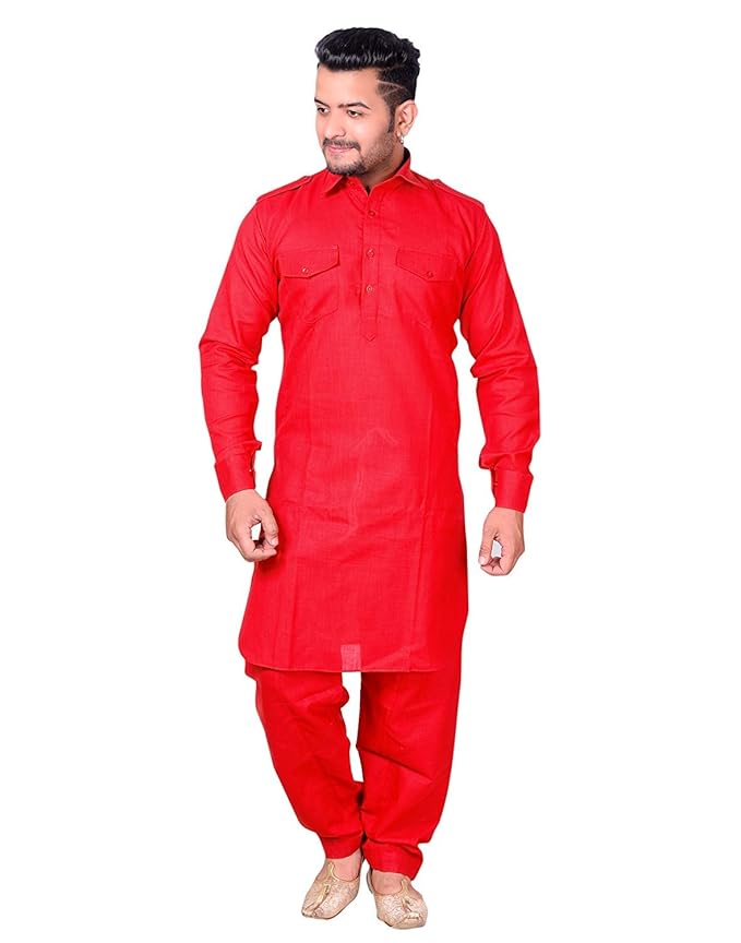 Buy ESTILO VASTRA Men's Cotton Pathani Suit | Traditional Kurta with ...