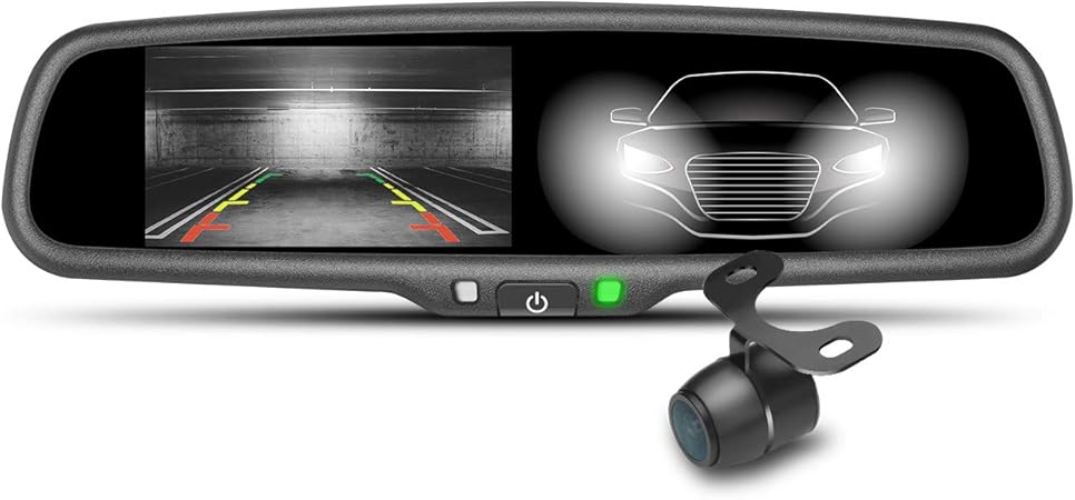 GERMID Auto Dimming 4.3 inch Rear View Mirror Monitor with Reverse Car Camera Adjustable Parking ...