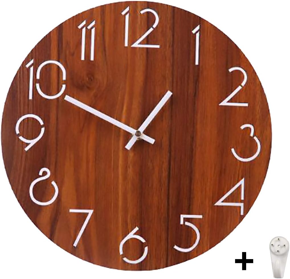 Outpicker 12 inch Wooden Wall Clock Silent Non-ticking Vintage ...