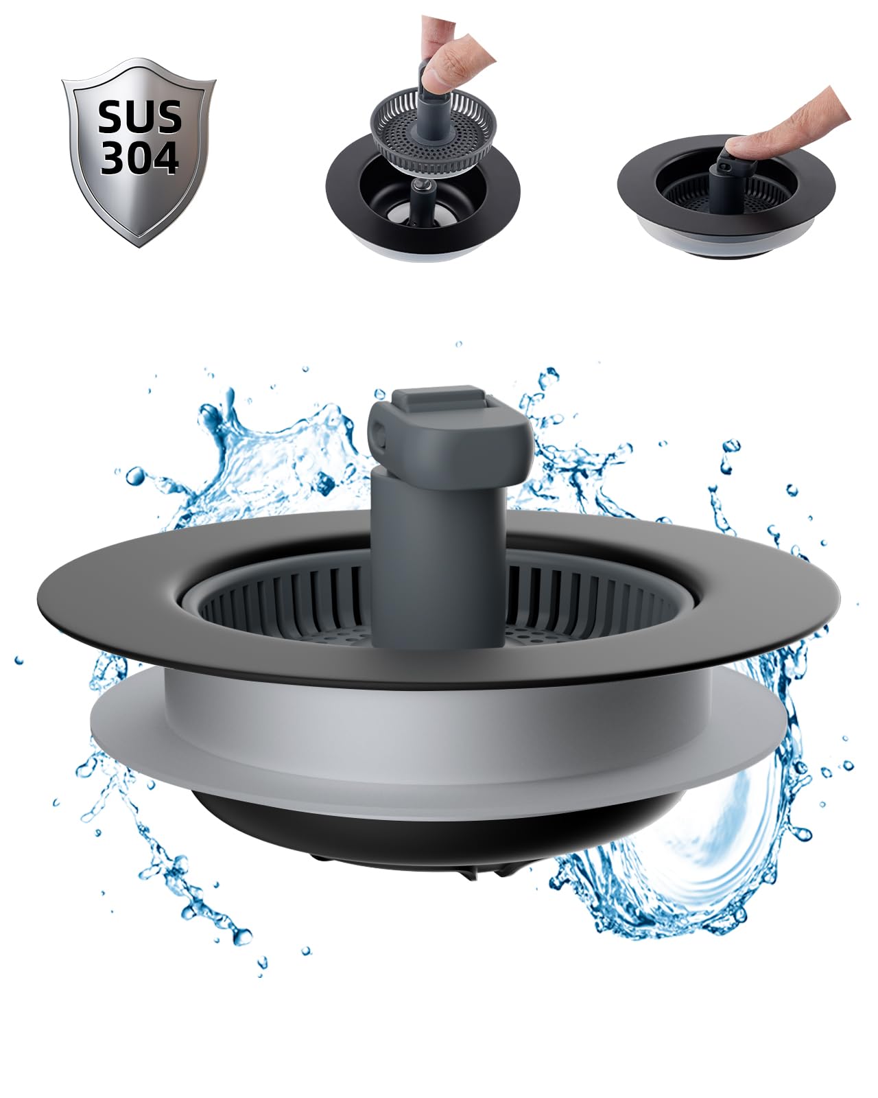 Hibbent 3 in 1 Kitchen Sink Drain Strainer and Stopper Combo, Stainless ...