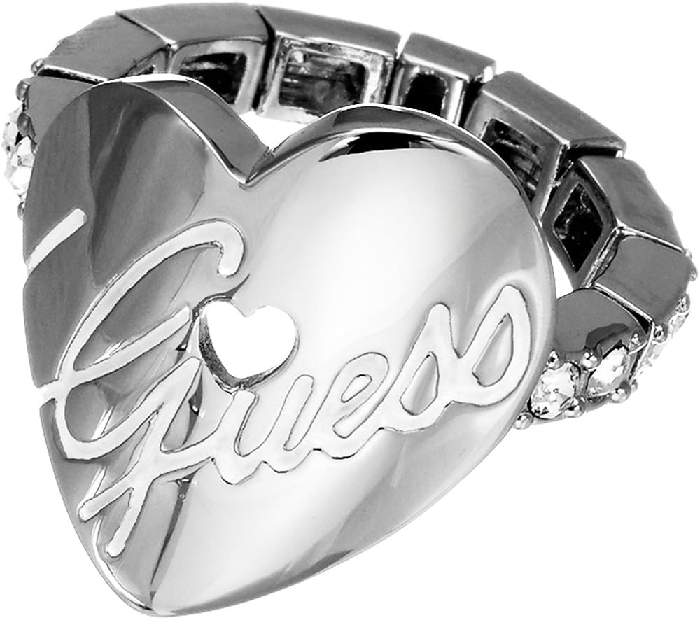 Guess Damen-Ring Edelstahl rhodiniert Kristall Zirkonia Heart weiß ...