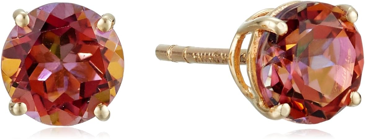 Amazon.com: 14k Yellow Gold Sunset Topaz Round Stud Earrings: Jewelry