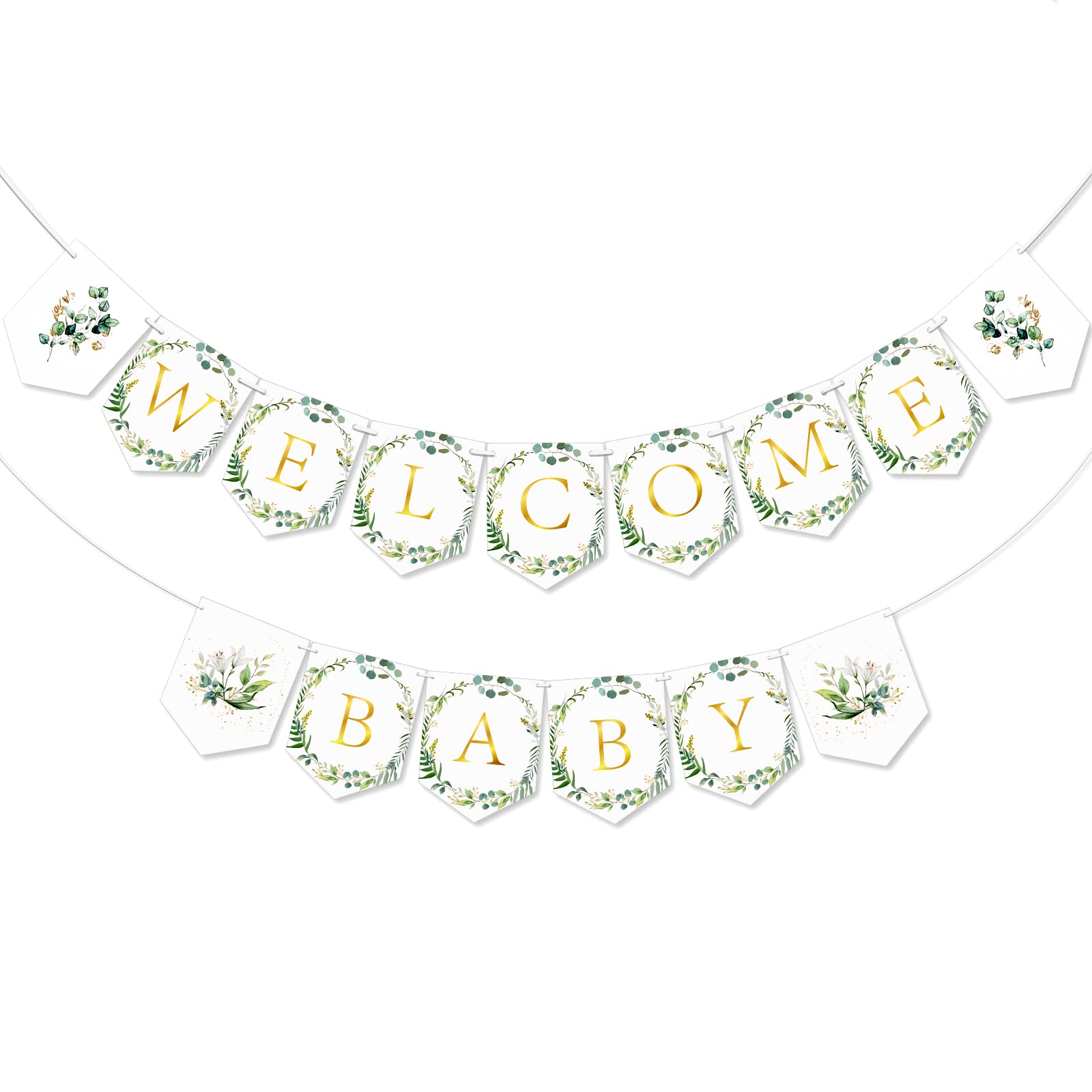 Lewtemi Baby Shower Banner Eucalyptus Leaves Welcome Banner Sage Green ...