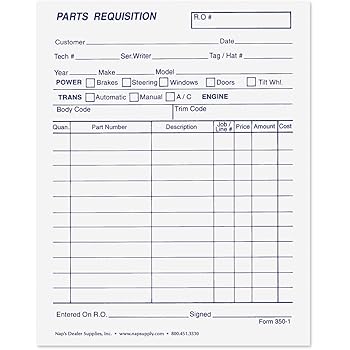 Amazon.com : Parts Requisition Form - 3-Parts - Pack of 1, 000 : Other ...