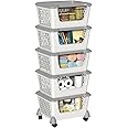 Amazon.com: Ucake Plastic Stacking Basket with Wheels, Stackable ...