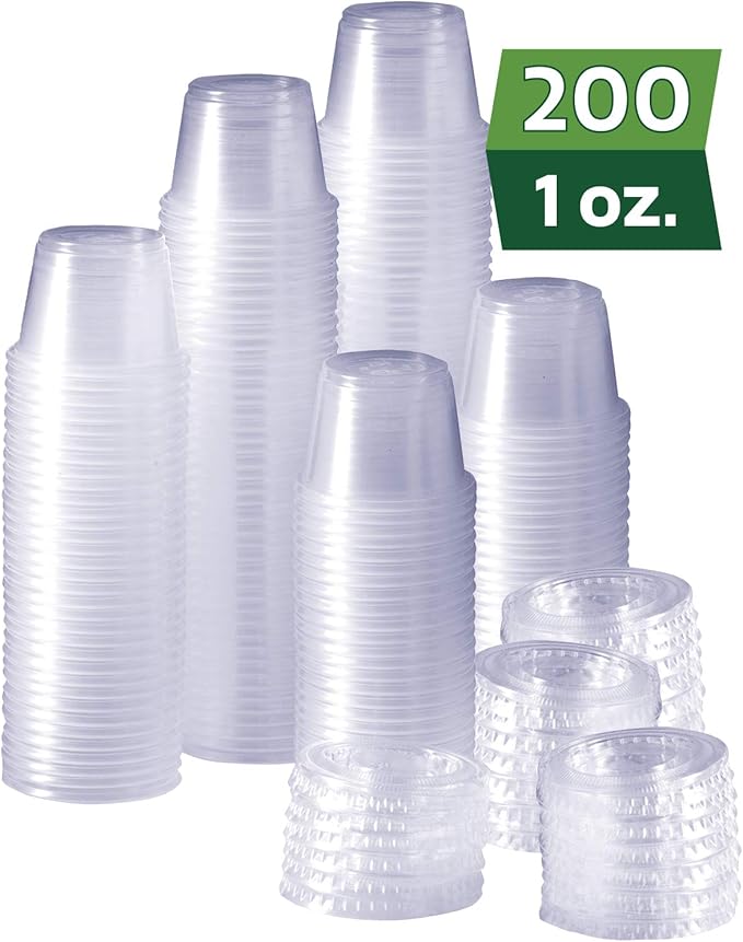 [200 Sets - 1 oz.] Plastic Disposable Portion Cups with Lids, Souffle ...