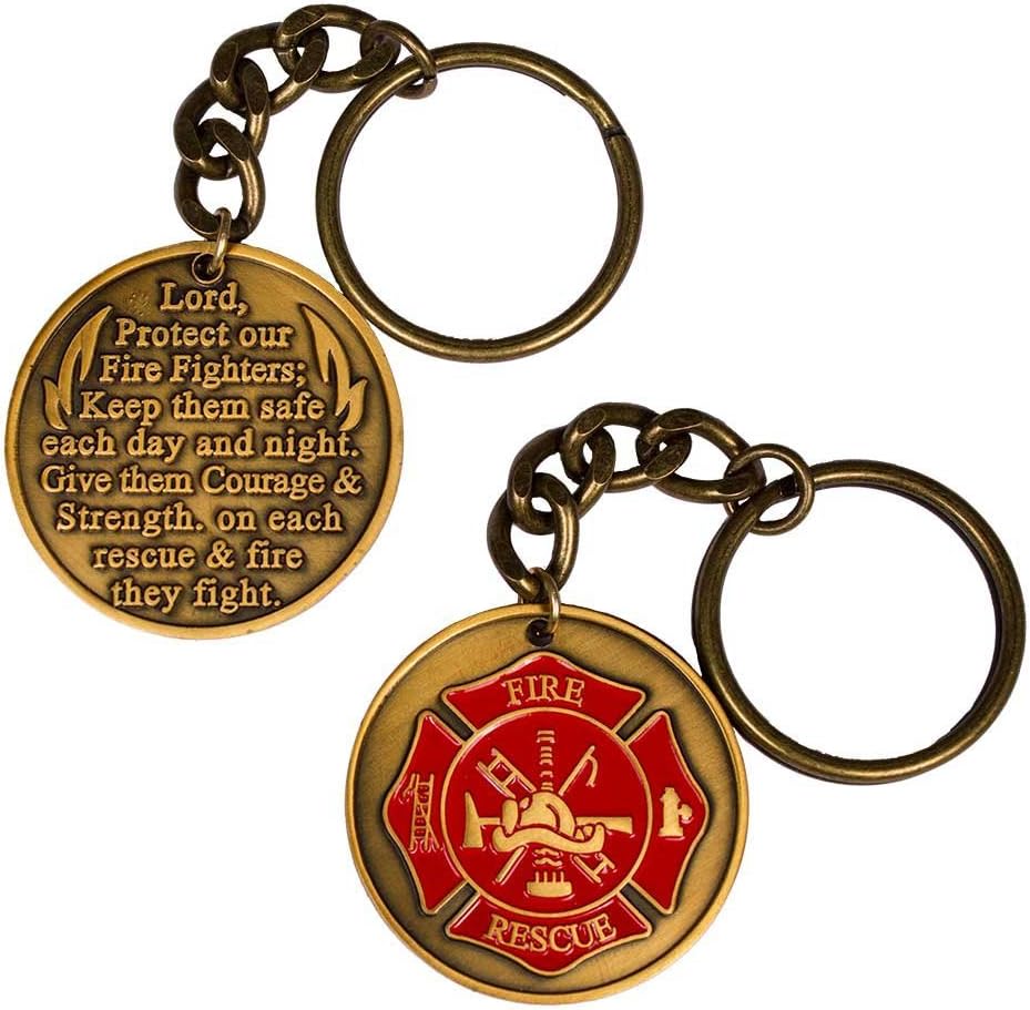 Firefighter Fireman Fire Department Prayer Key Chain Keychain Gold ...