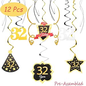 Amazon.com: 32 Birthday Decoration Happy 32nd Birthday Party Silver ...