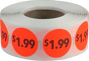 Amazon.com : Fluorescent Red $1.99 Circle Dot Stickers, 3/4 Inch Round ...